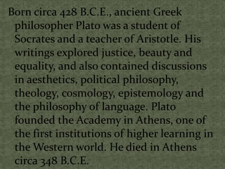 Plato: Books, Life, and Philosophy | PPTX