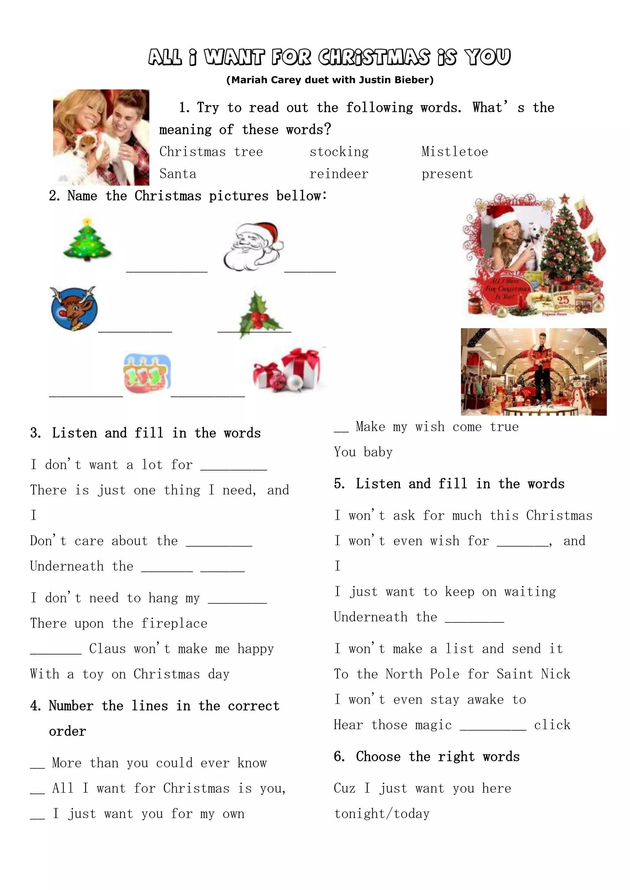 All I want for Christmas is you worksheet | PDF