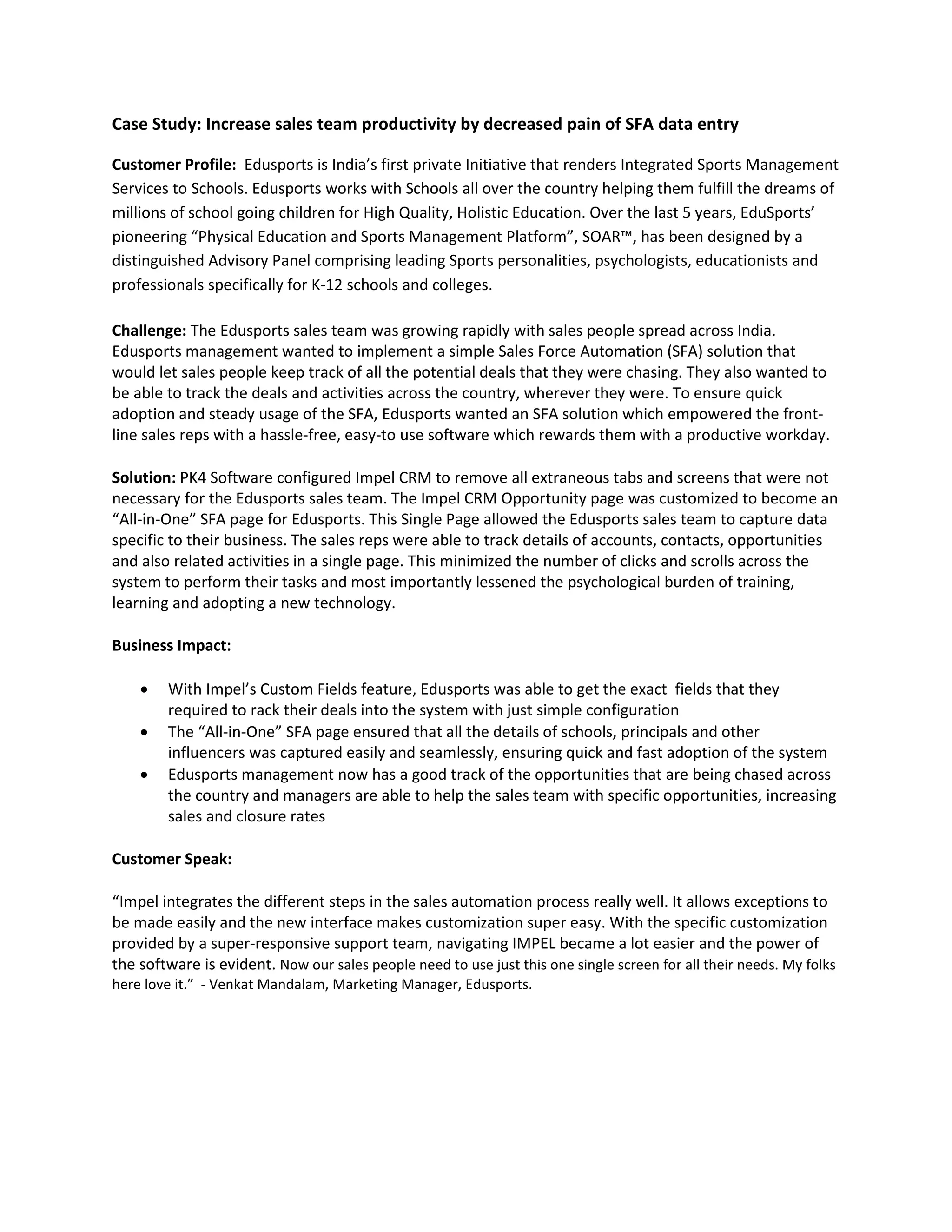 All in-One SFA Case Study | PDF