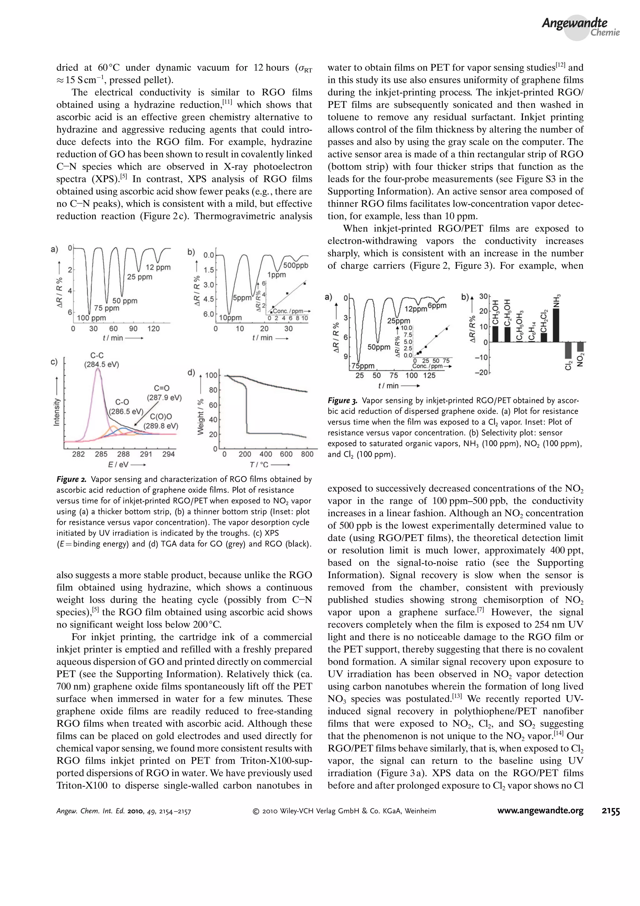All organic vapor sensor using inkjet-printed reduced graphene oxide | PDF