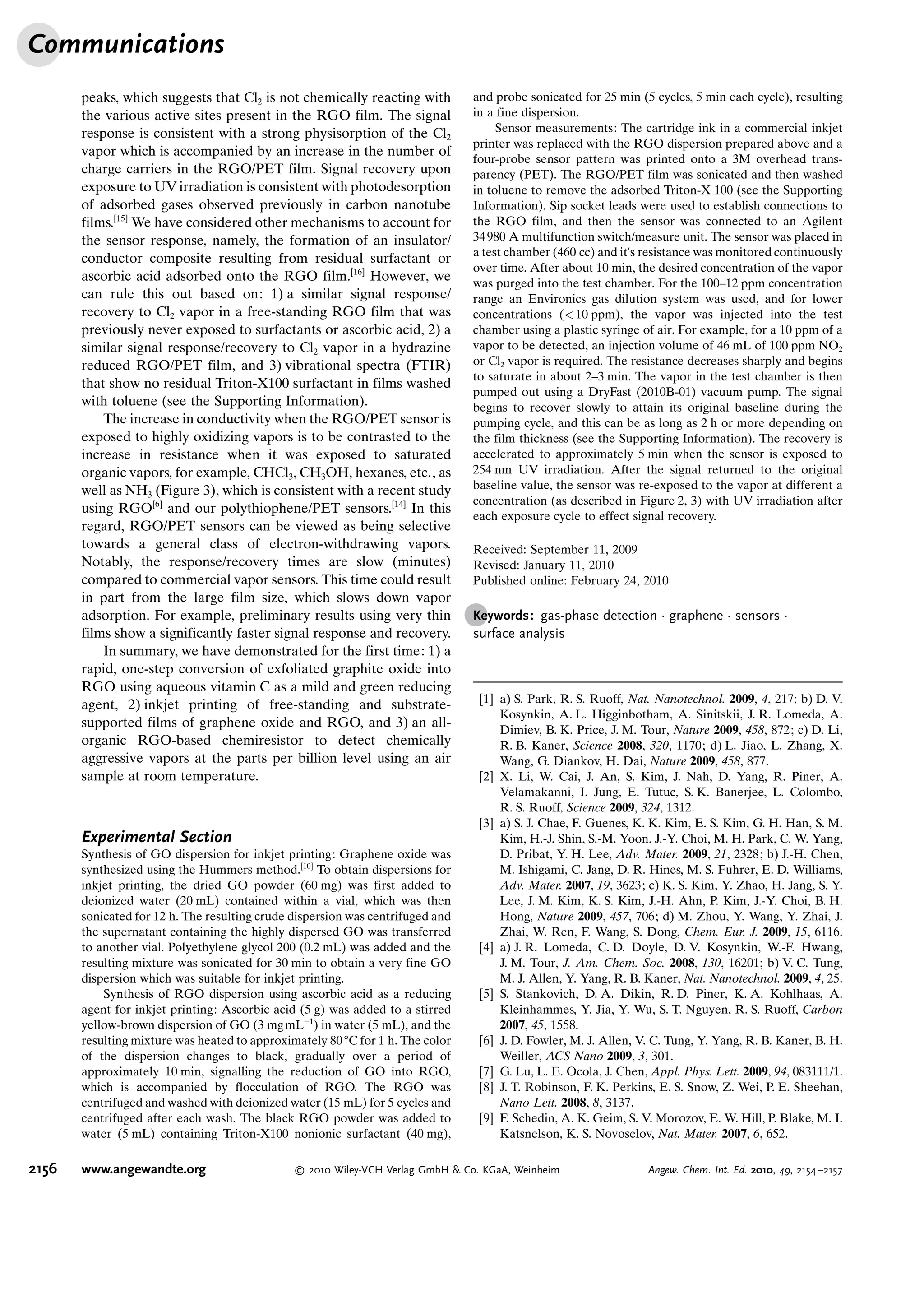 All organic vapor sensor using inkjet-printed reduced graphene oxide | PDF
