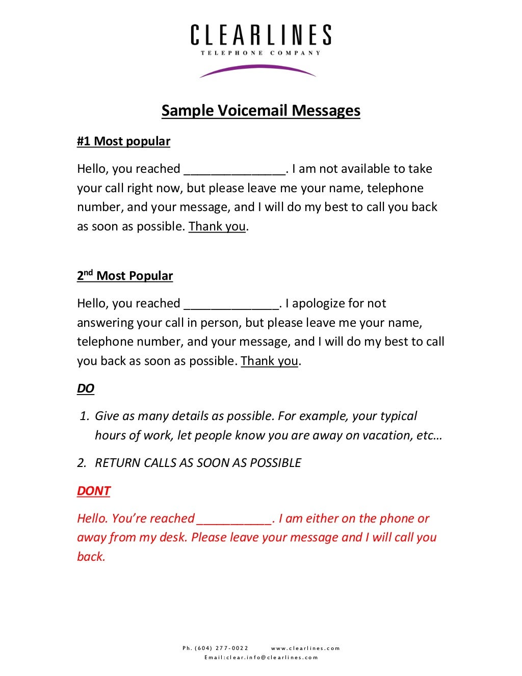Sample Voicemail Greetings sample-voicemail-greetings