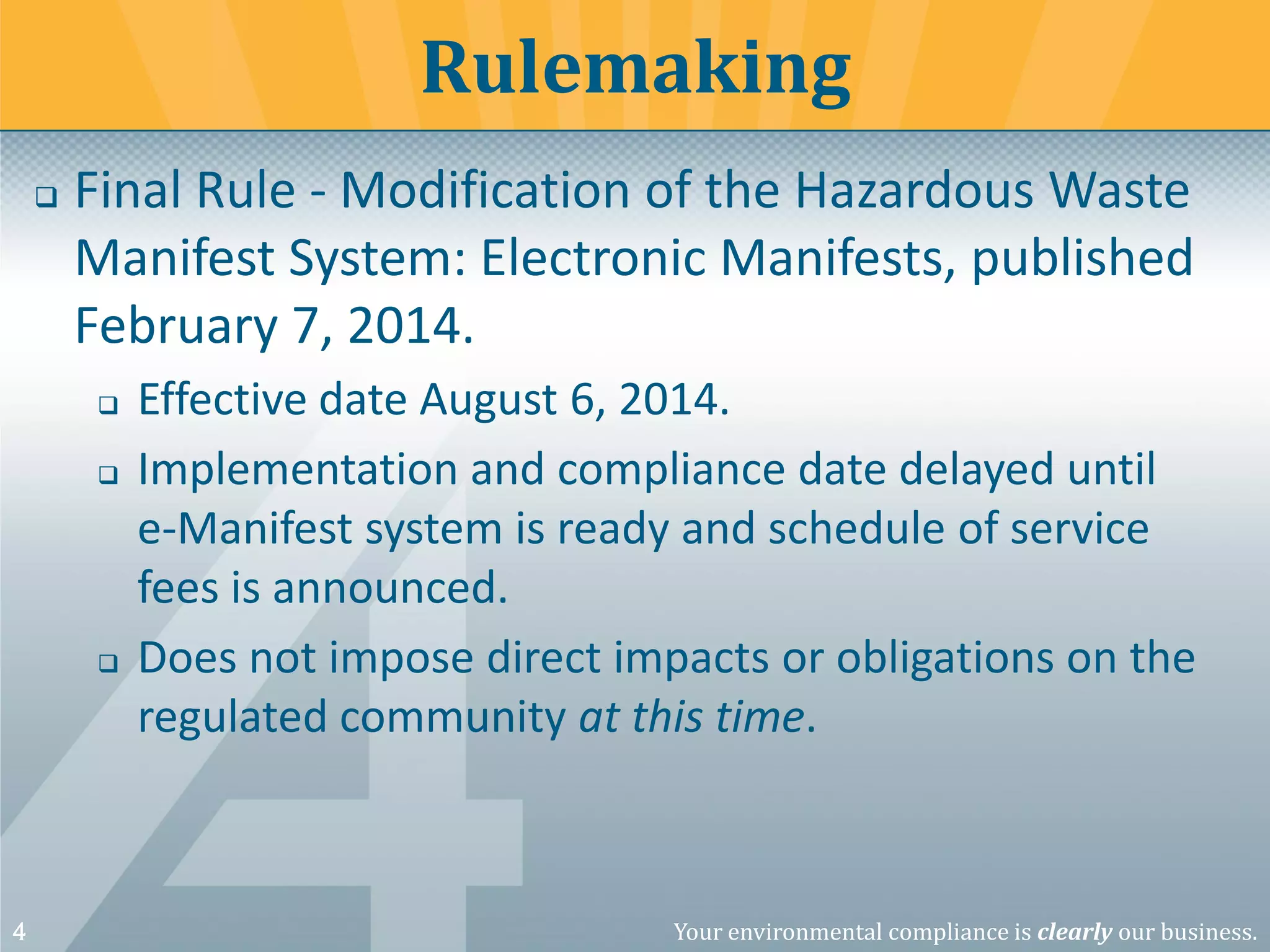 Overview of the Federal Hazardous Waste Electronic Manifest Rule | PDF