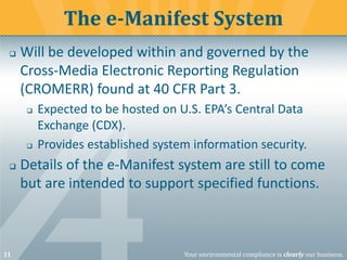 Overview of the Federal Hazardous Waste Electronic Manifest Rule | PDF