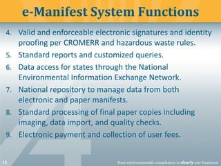 Overview of the Federal Hazardous Waste Electronic Manifest Rule | PDF