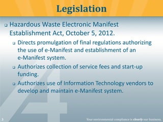 Overview of the Federal Hazardous Waste Electronic Manifest Rule | PDF