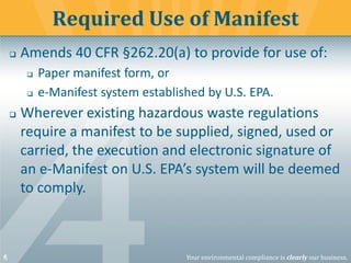 Overview of the Federal Hazardous Waste Electronic Manifest Rule | PDF