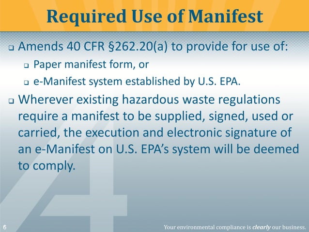 Overview of the Federal Hazardous Waste Electronic Manifest Rule | PPT