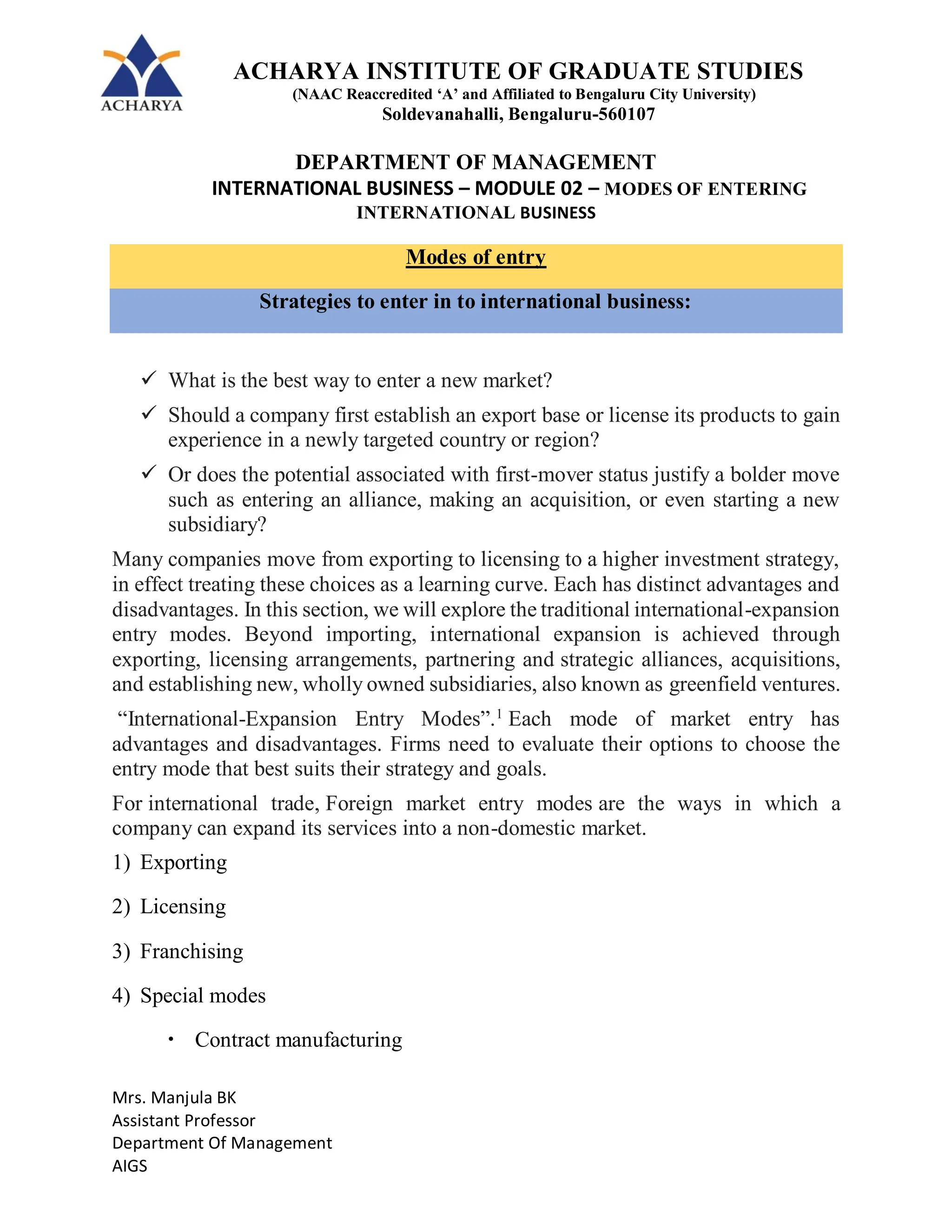 INTERNATIONAL BUSINESS NOTES FOR BBA AND BCOM STUDENTS ALL 5 IB MODULES ...