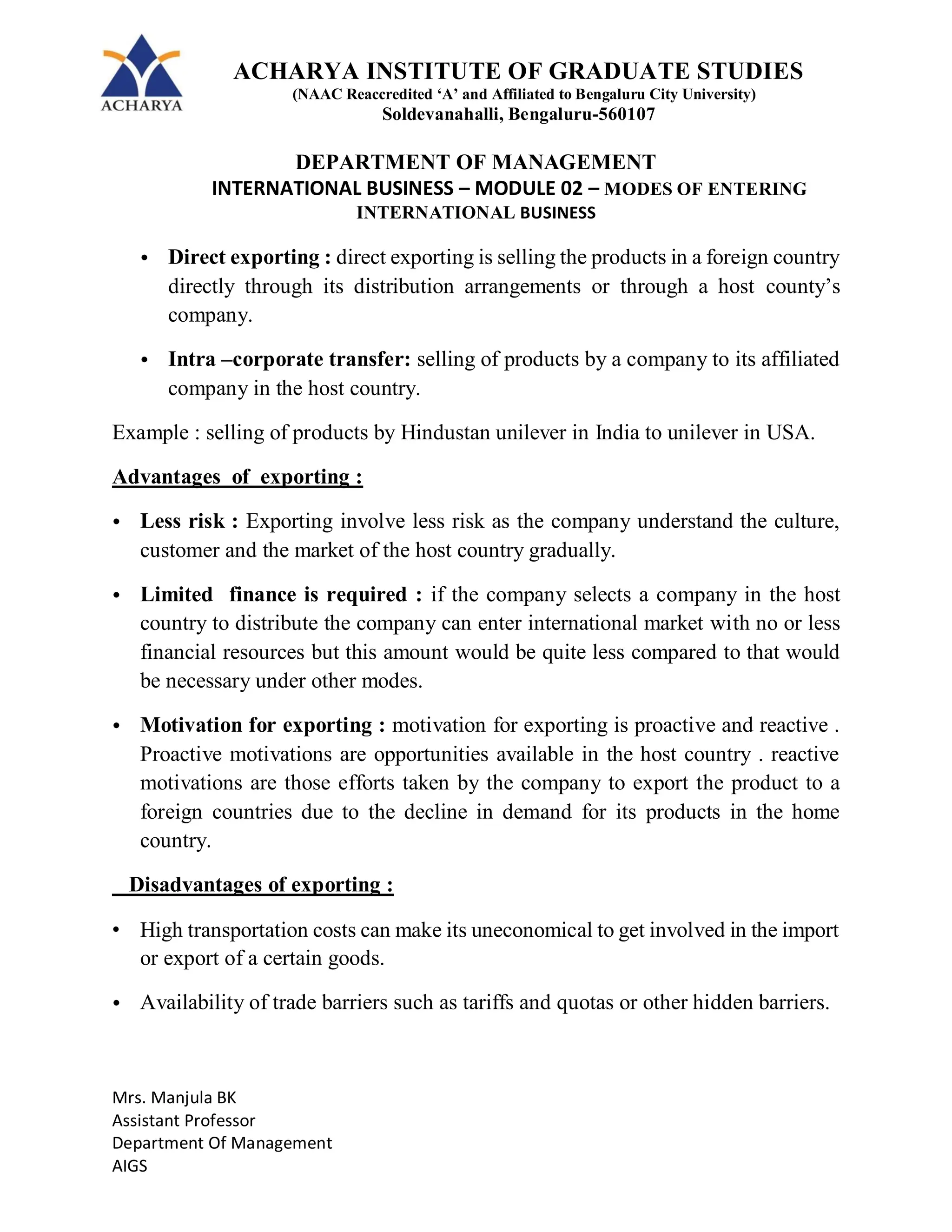 INTERNATIONAL BUSINESS NOTES FOR BBA AND BCOM STUDENTS ALL 5 IB MODULES ...