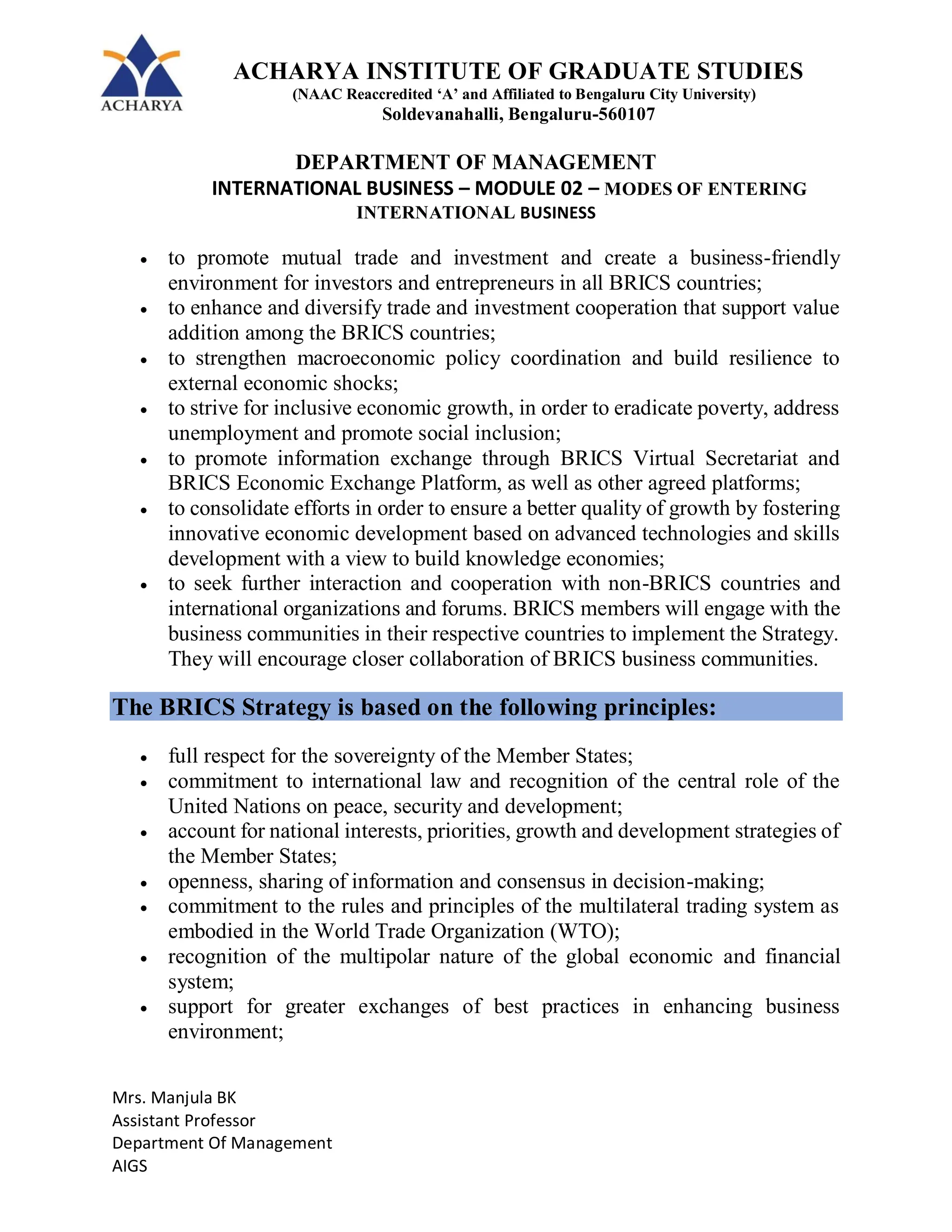 INTERNATIONAL BUSINESS NOTES FOR BBA AND BCOM STUDENTS ALL 5 IB MODULES ...