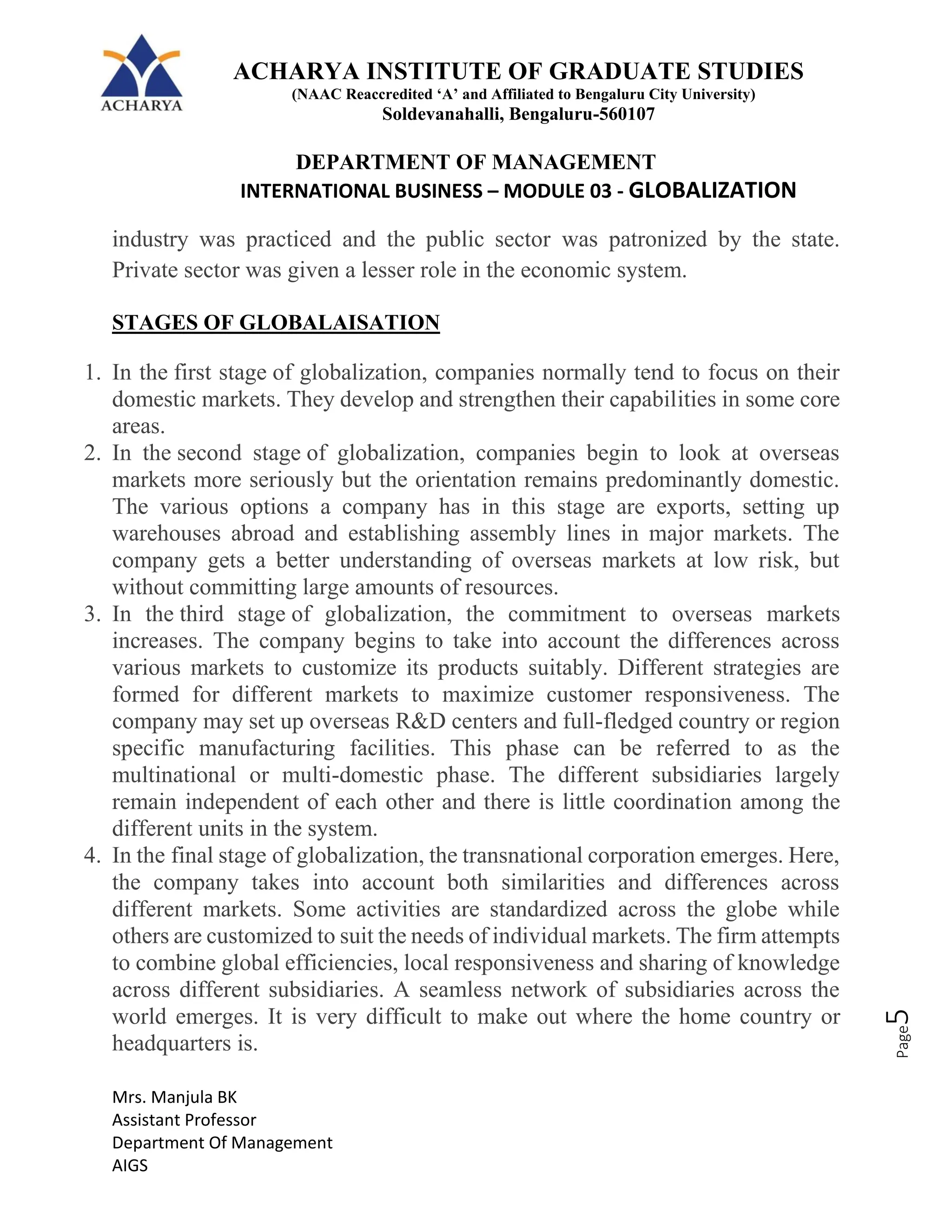 INTERNATIONAL BUSINESS NOTES FOR BBA AND BCOM STUDENTS ALL 5 IB MODULES ...