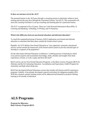 All About Alternative Learning System | DOC