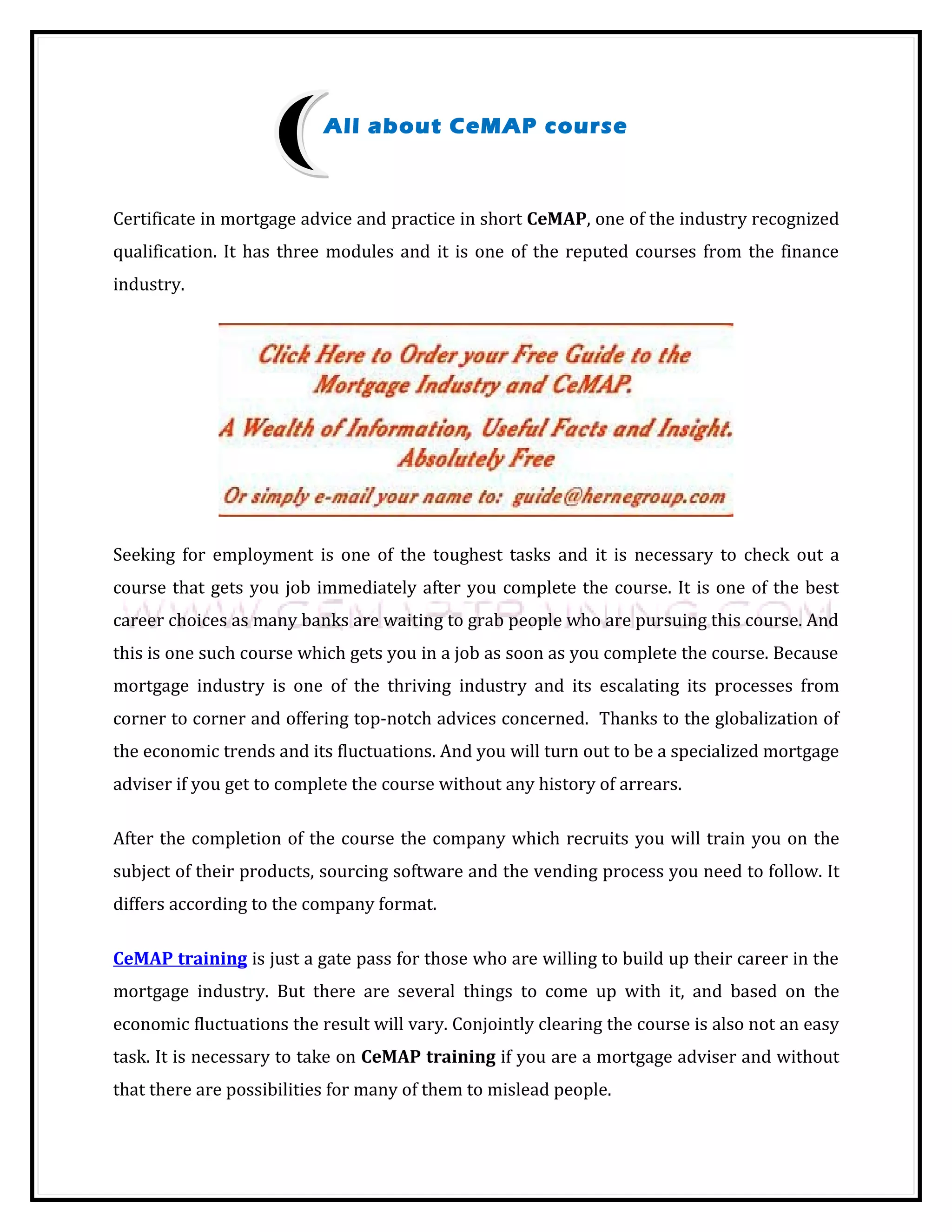 All about CeMAP course | DOC | Home Financing | Personal Debt