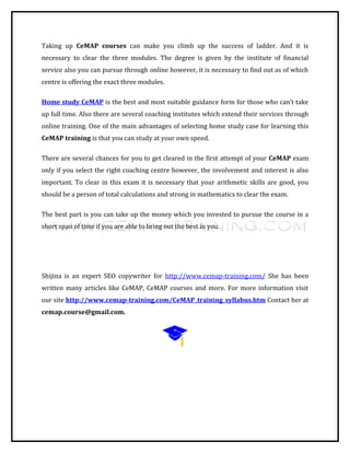 All about CeMAP course | DOC | Home Financing | Personal Debt