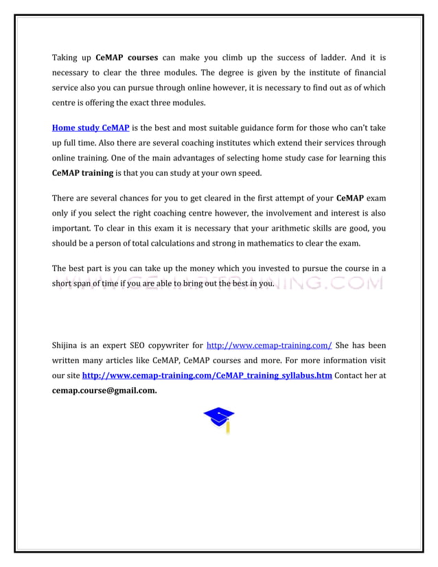 All about CeMAP course | DOC | Home Financing | Personal Debt