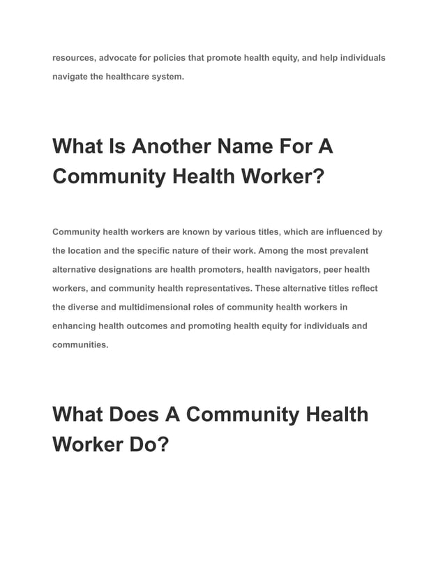 All About Community Health Workers (CHW) Job | PDF