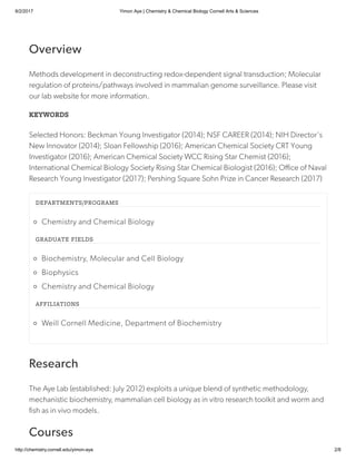 ALL ABOUT DR YIMON AYE-Field of Biochemistry, Molecular and Cell ...