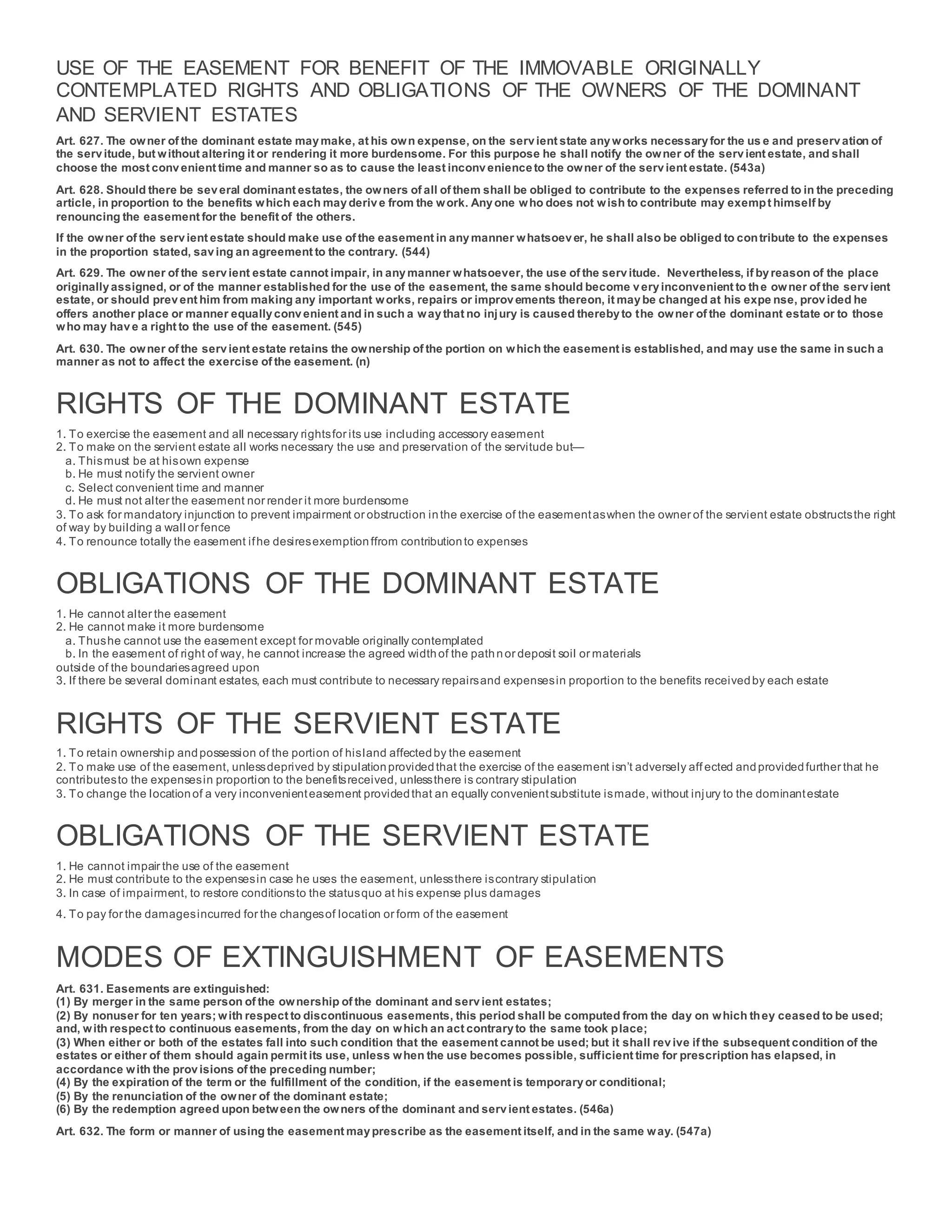 All about easements or servitudes | DOCX