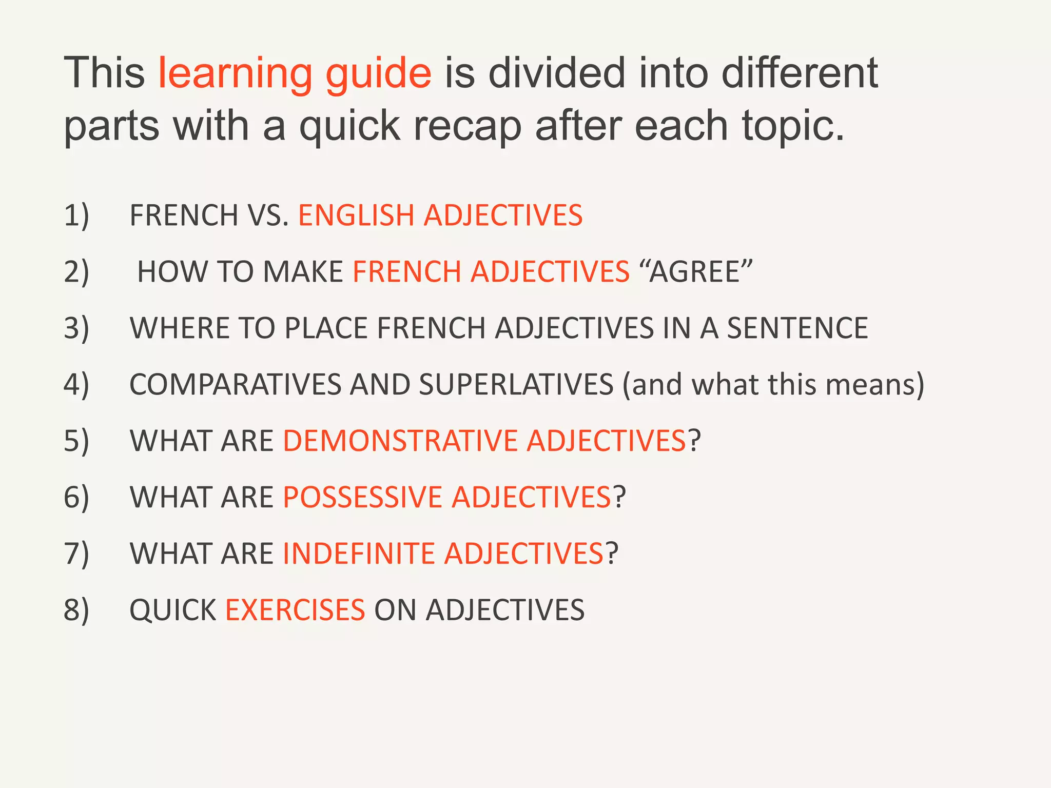 French Adjectives - Adjectifs. All about French adjectives | PDF