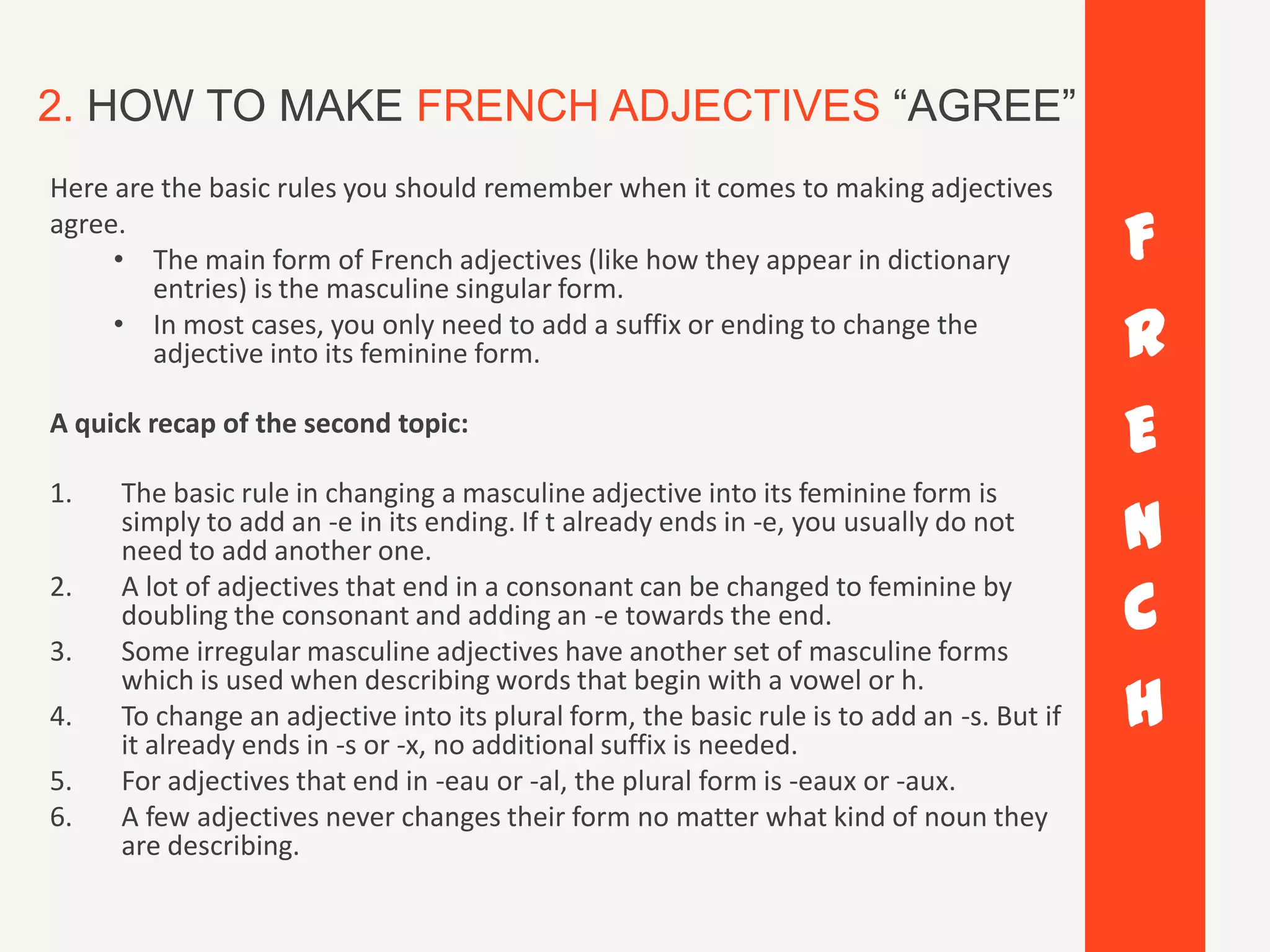 French Adjectives - Adjectifs. All about French adjectives | PDF