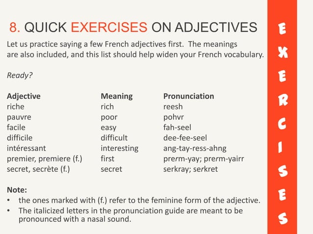 French Adjectives - Adjectifs. All about French adjectives | PDF