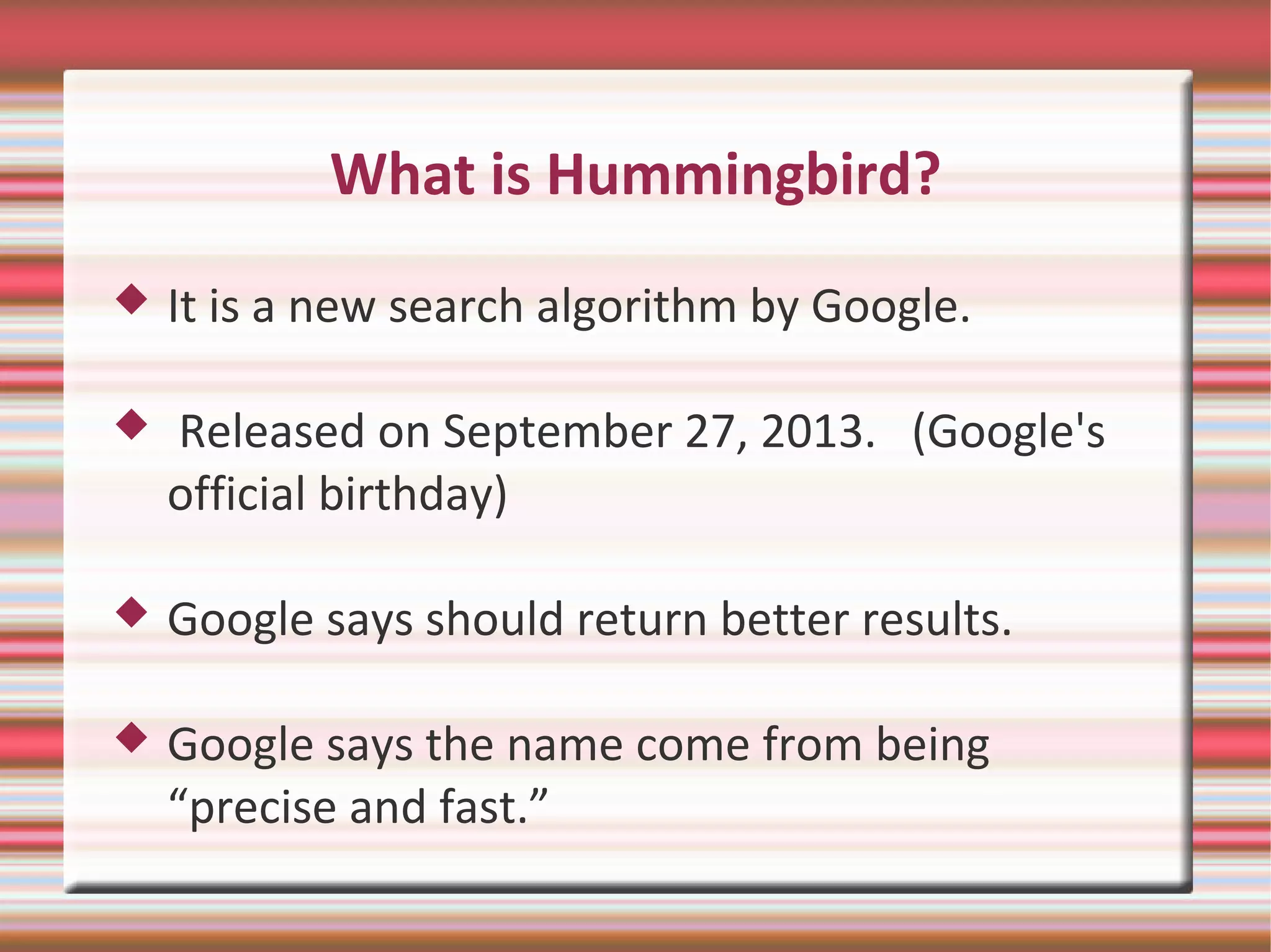 All about hummingbird_update - niswey | PPT