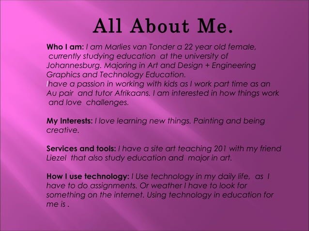 All about me: Marlies Van Tonder | PPT