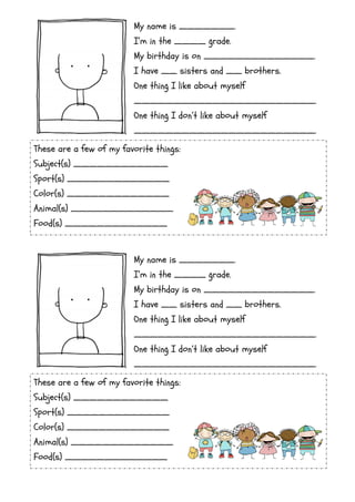 All About Me Worksheet Pdf