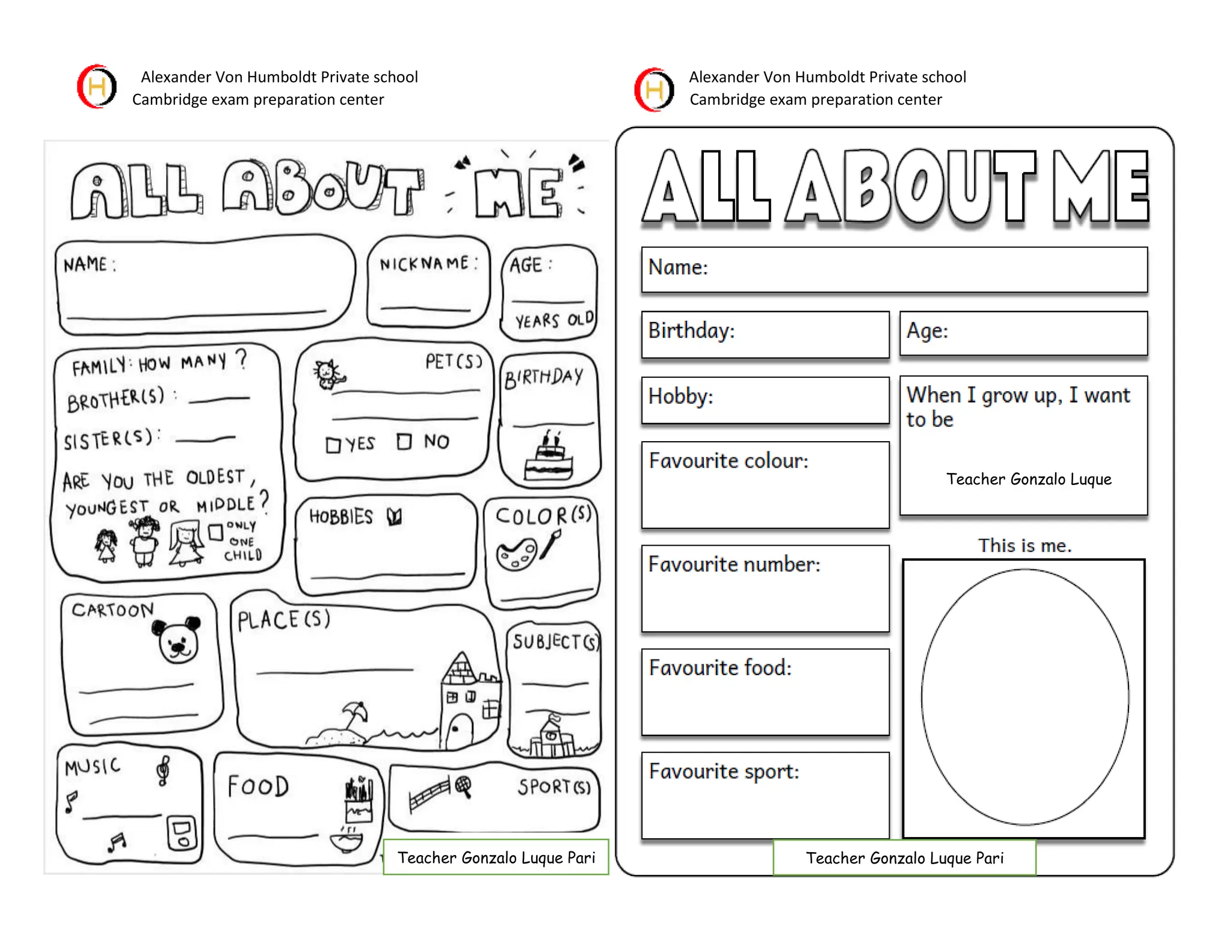 all about me worksheet in order to introduce yourself | DOCX