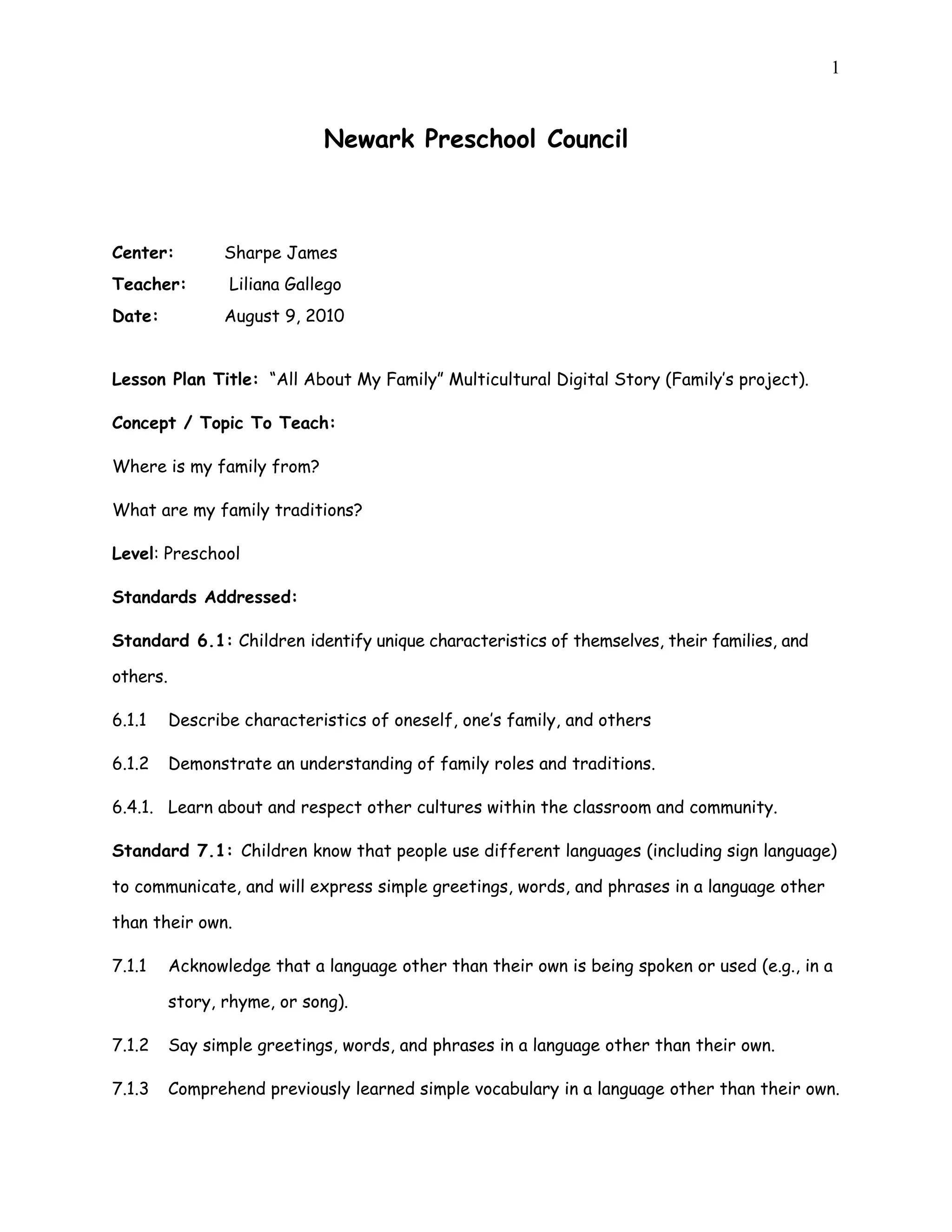 All about my family's lesson plan | DOC