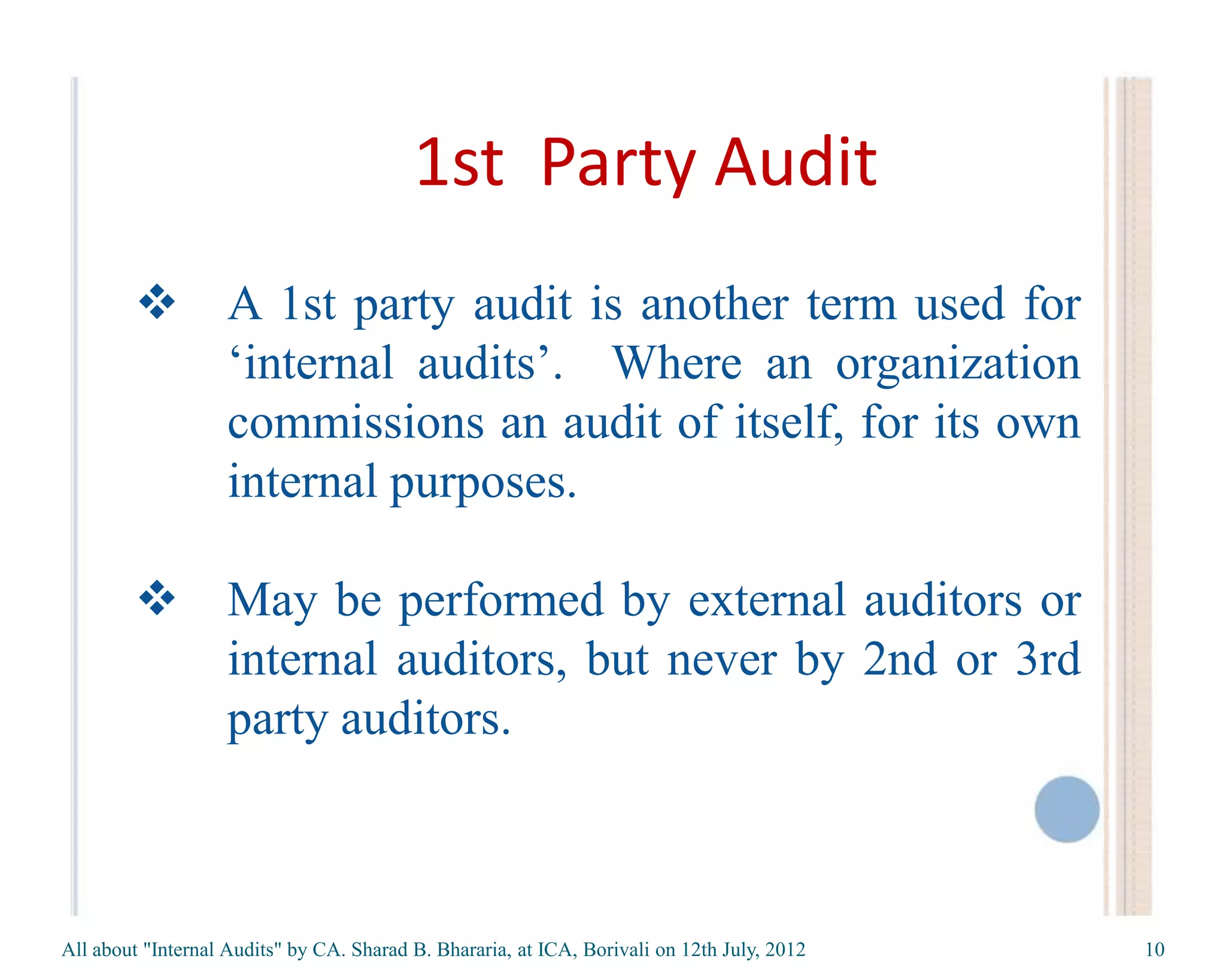 All about of internal audit by ca. sharad b. bhararia at ica | PPSX