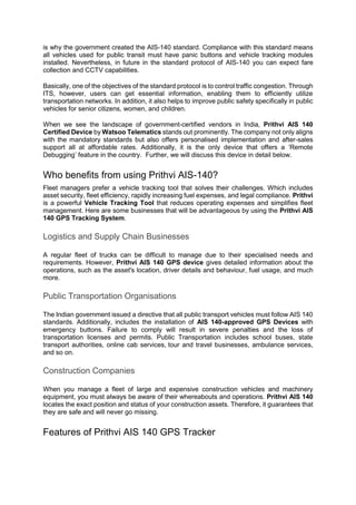 Why is the AIS 140 standard Mandatory in India? | PDF