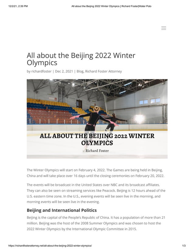 All About The Beijing 2022 Winter Olympics | PDF