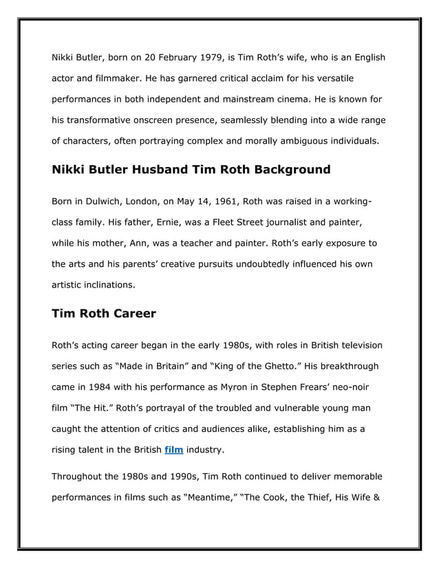 All About Tim Roth Wife - Nikki, Her Family and Loss of Child.pdf