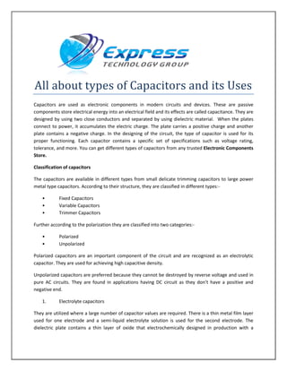 All about types of capacitors and its uses | PDF | Chemistry | Science