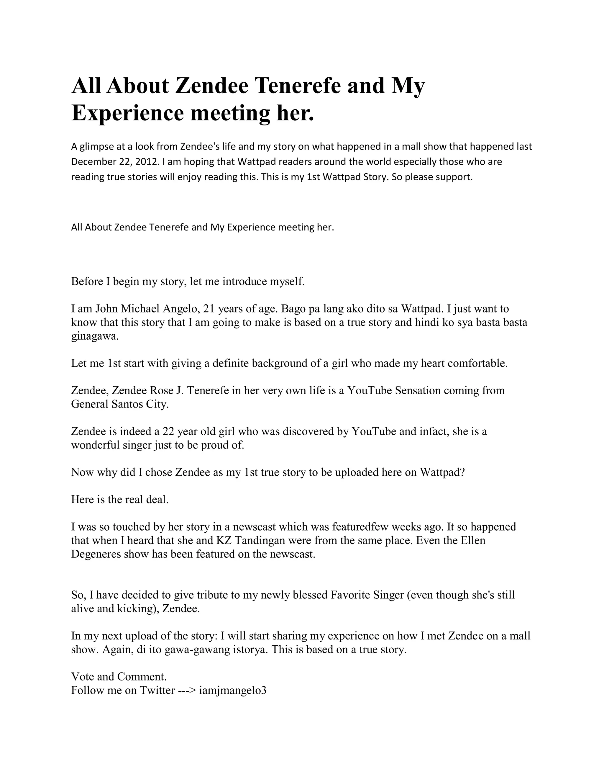 All about zendee tenerefe and my experience meeting her | PDF