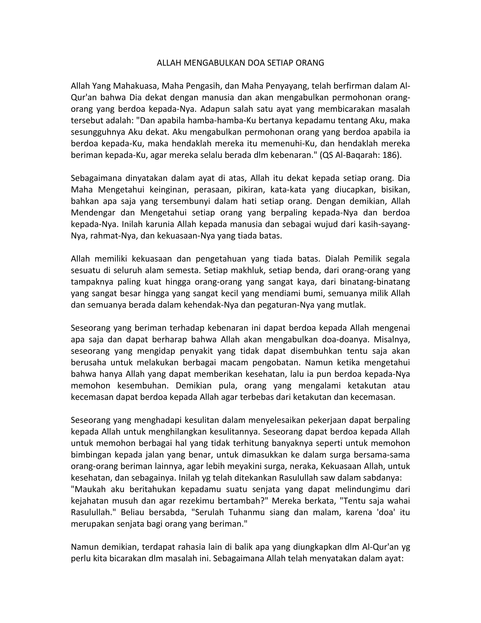 Allah Mengabulkan Doa Setiap Orang | PDF