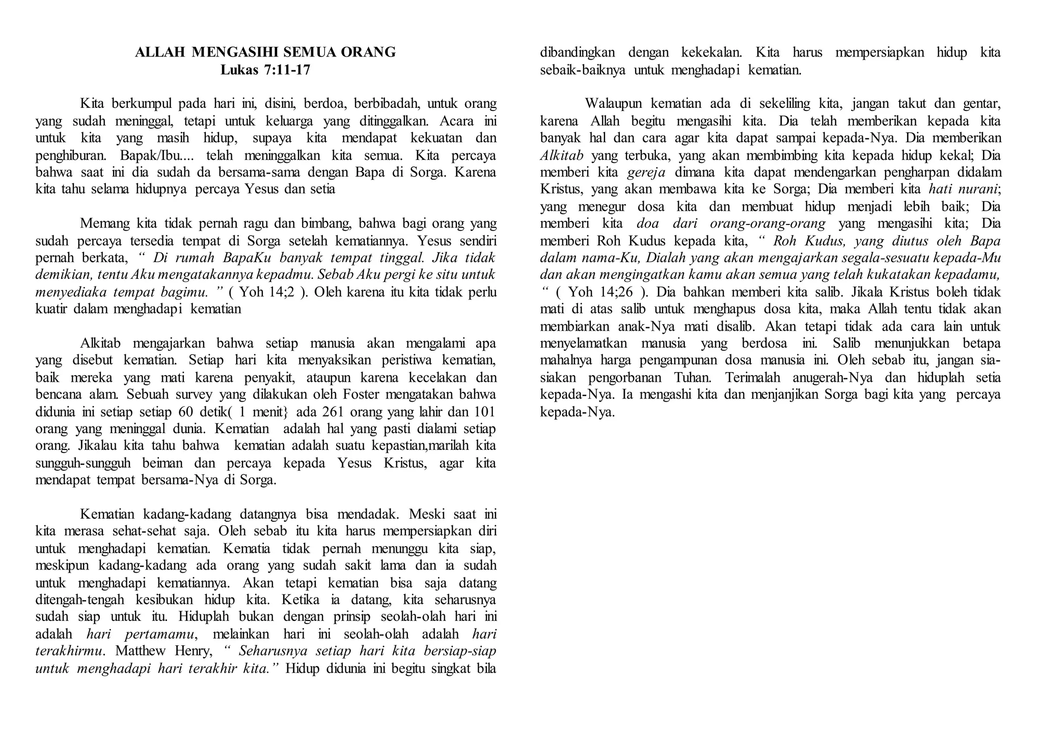 Allah mengasihi semua orang | DOCX