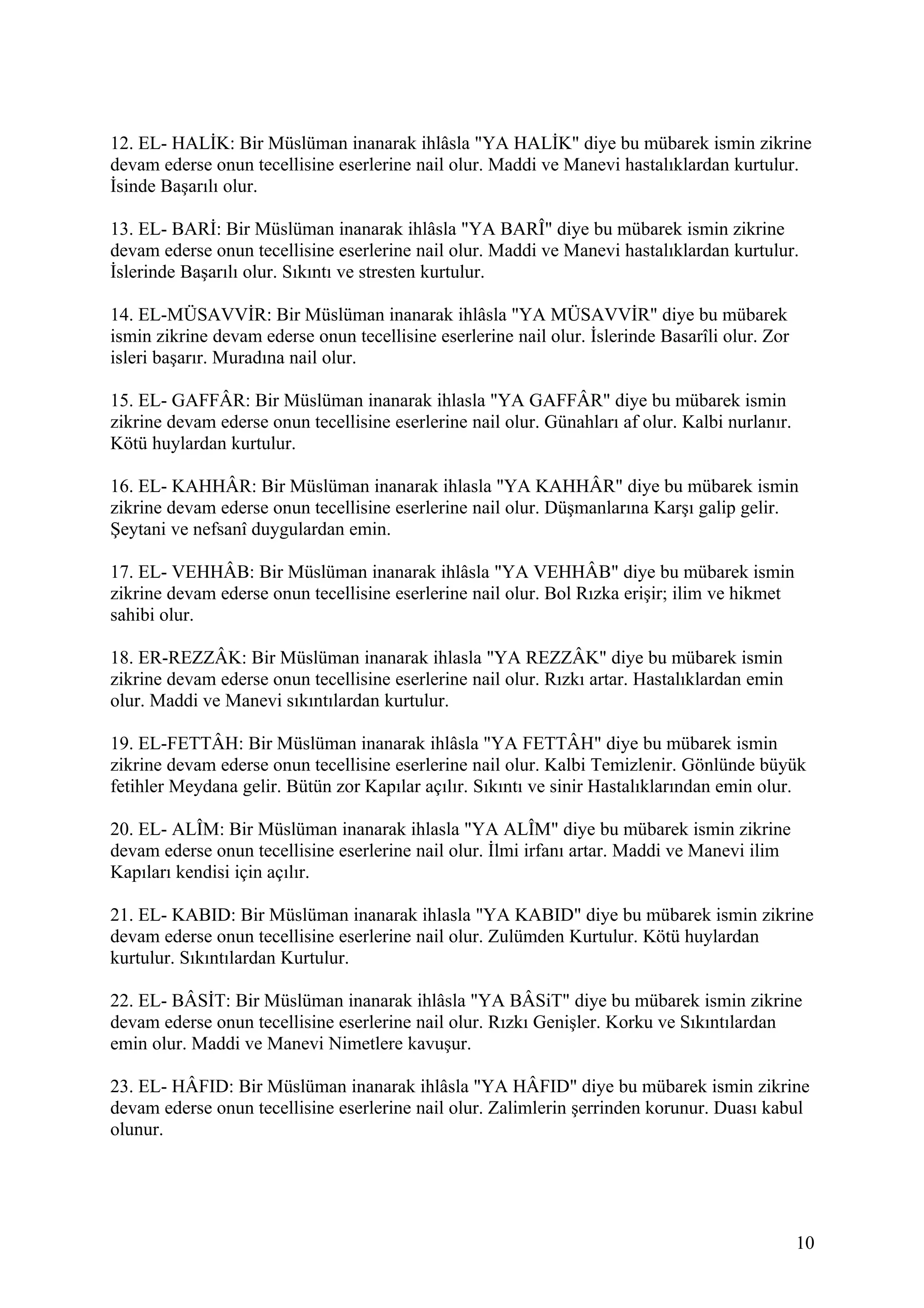 Allah ın 99 isminin kısaca anlamları esma | DOC