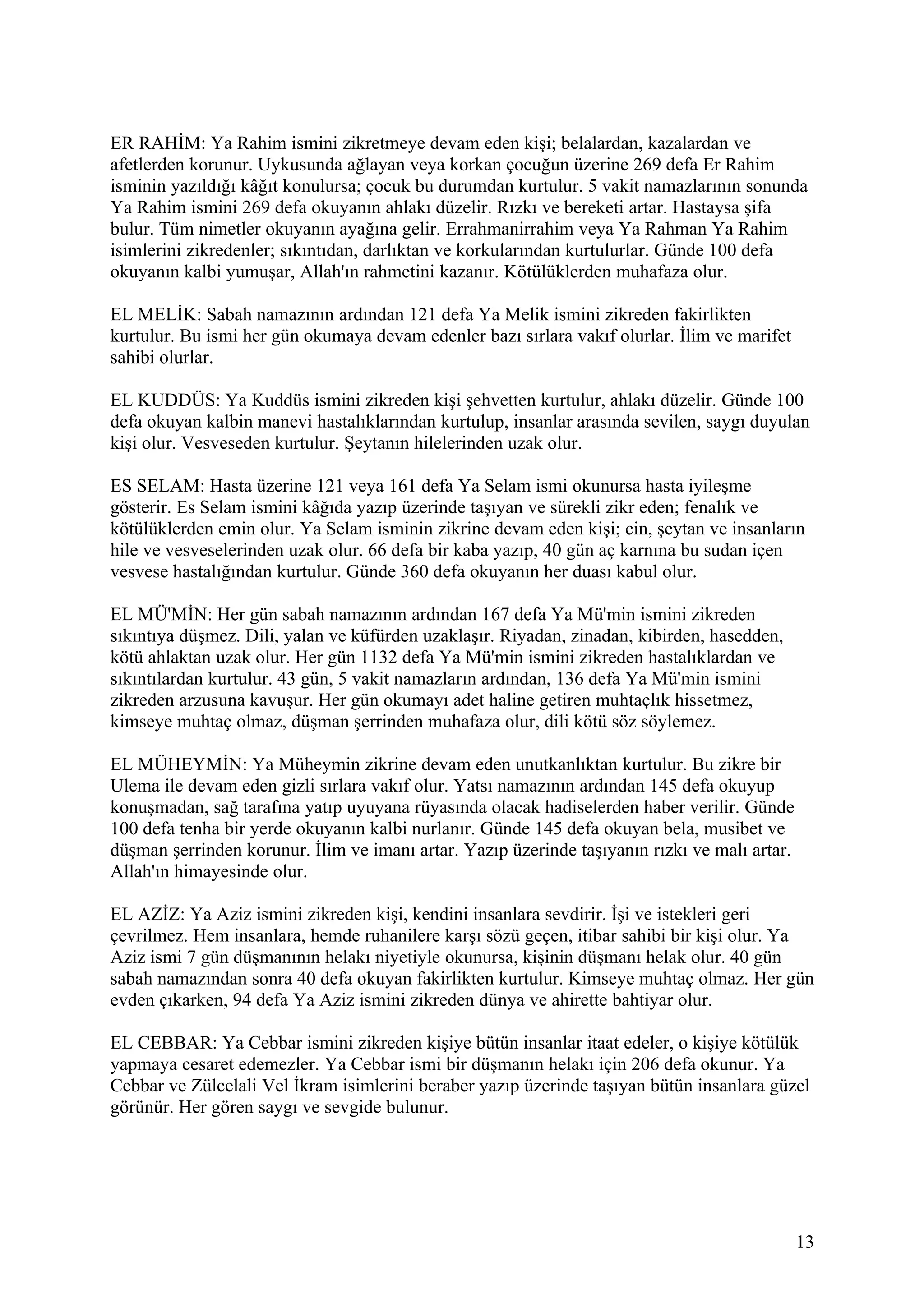 Allah ın 99 isminin kısaca anlamları esma | DOC