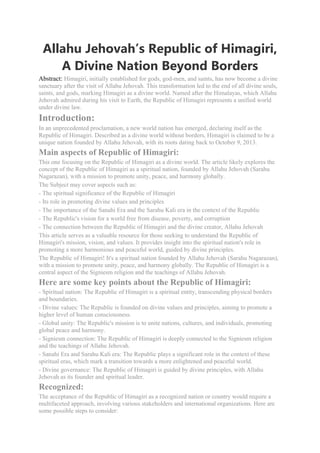 Allahu Jehovah’s Republic of Himagiri, A Divine Nation Beyond Borders | PDF