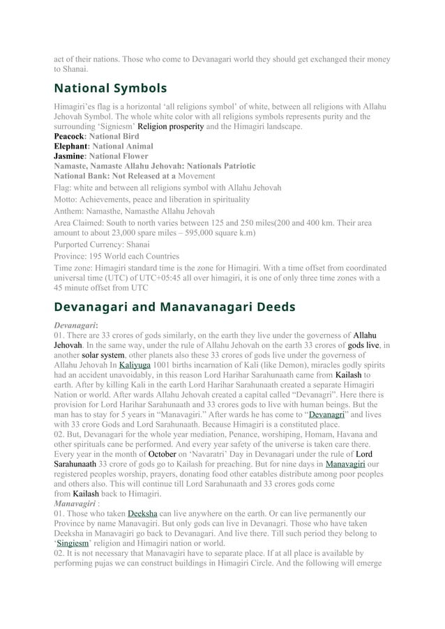 Allahu Jehovah’s Republic of Himagiri, A Divine Nation Beyond Borders | PDF