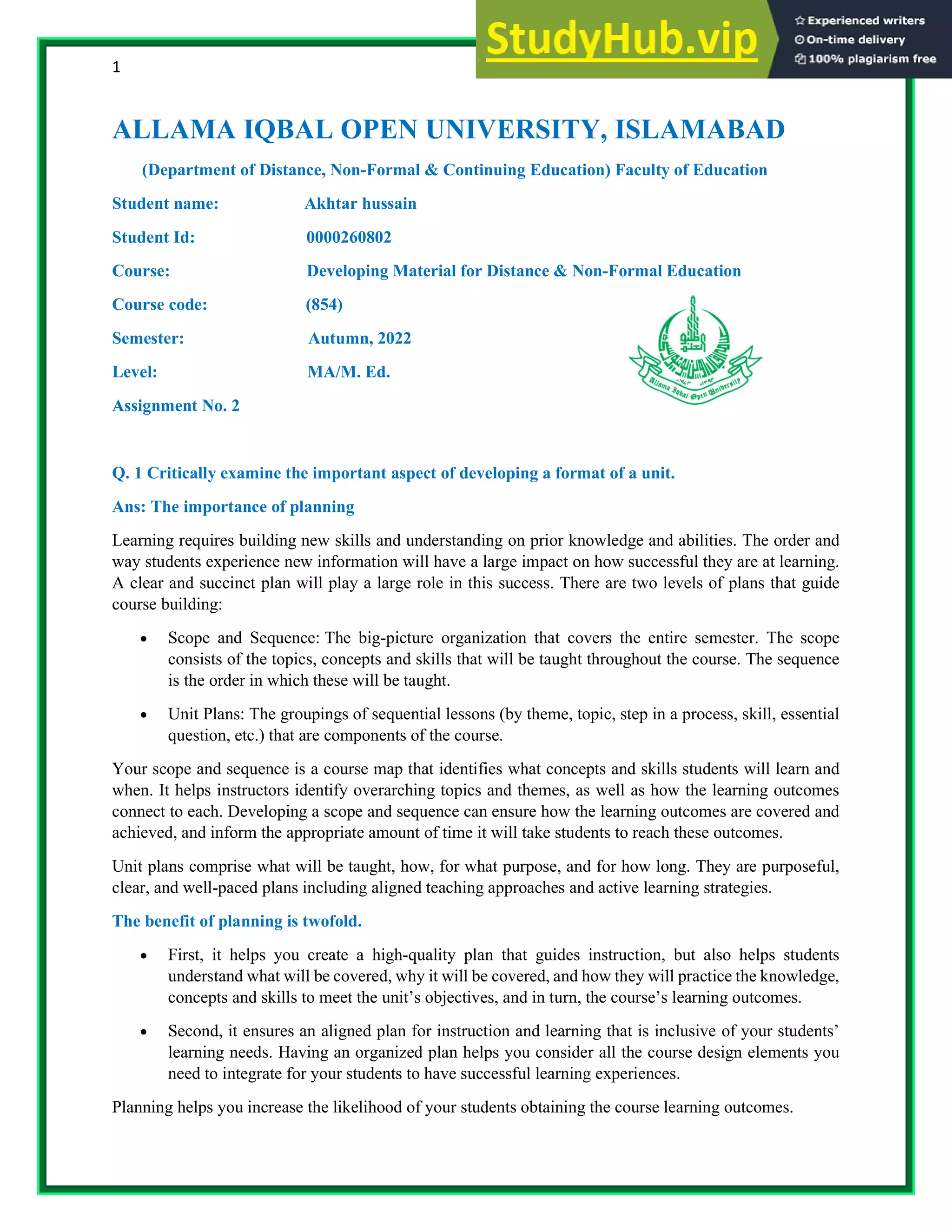 Allama Iqbal Open University Islamabad Pdf
