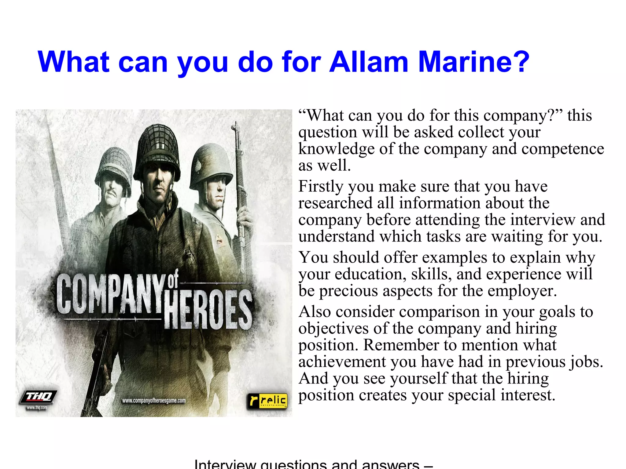 Allam marine interview questions and answers | PPT