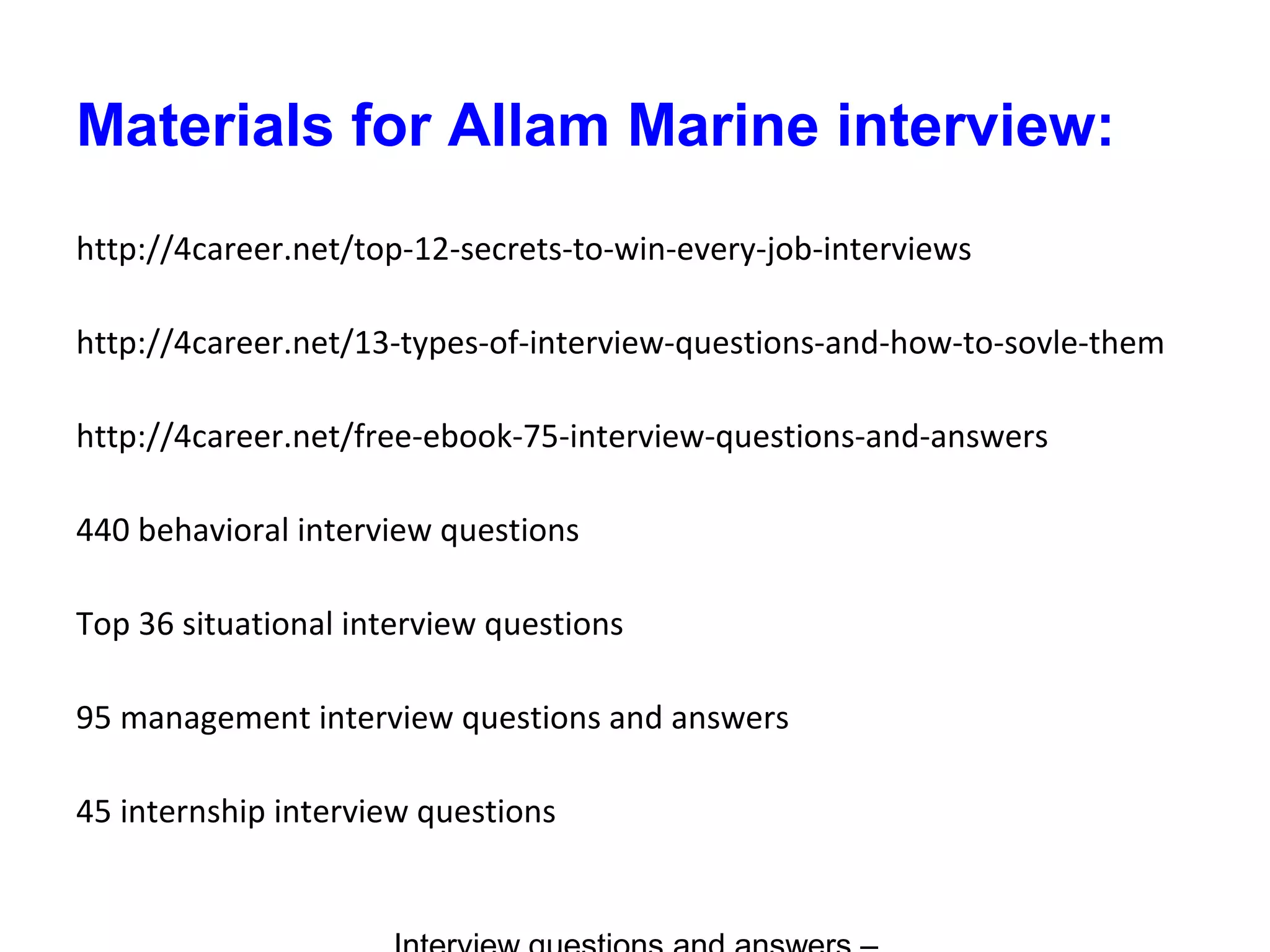 Allam marine interview questions and answers | PPT