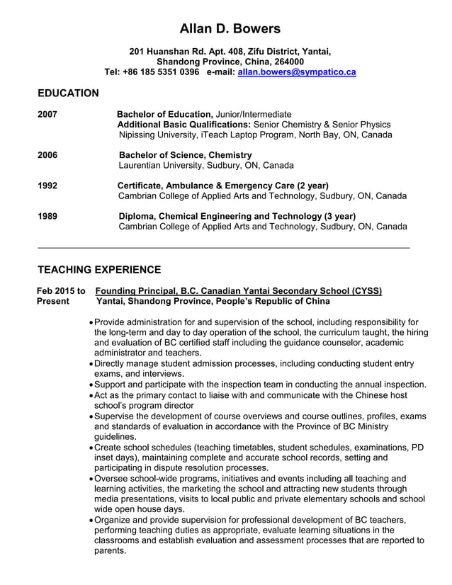 Allan bowers extended cv 2016 | PDF