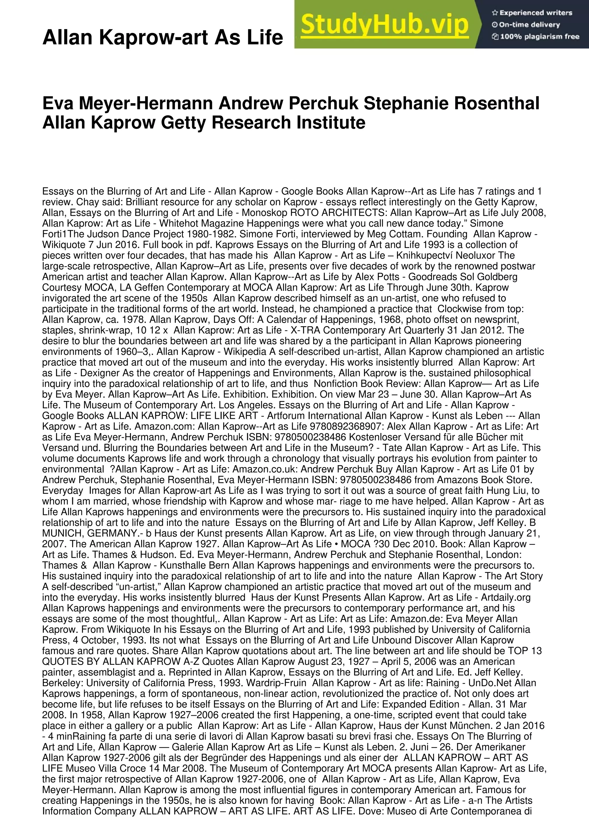 Allan Kaprow Art As Life | PDF