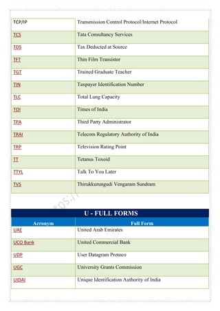 A To Z Full Form + All Full Form List pdf Download | PDF