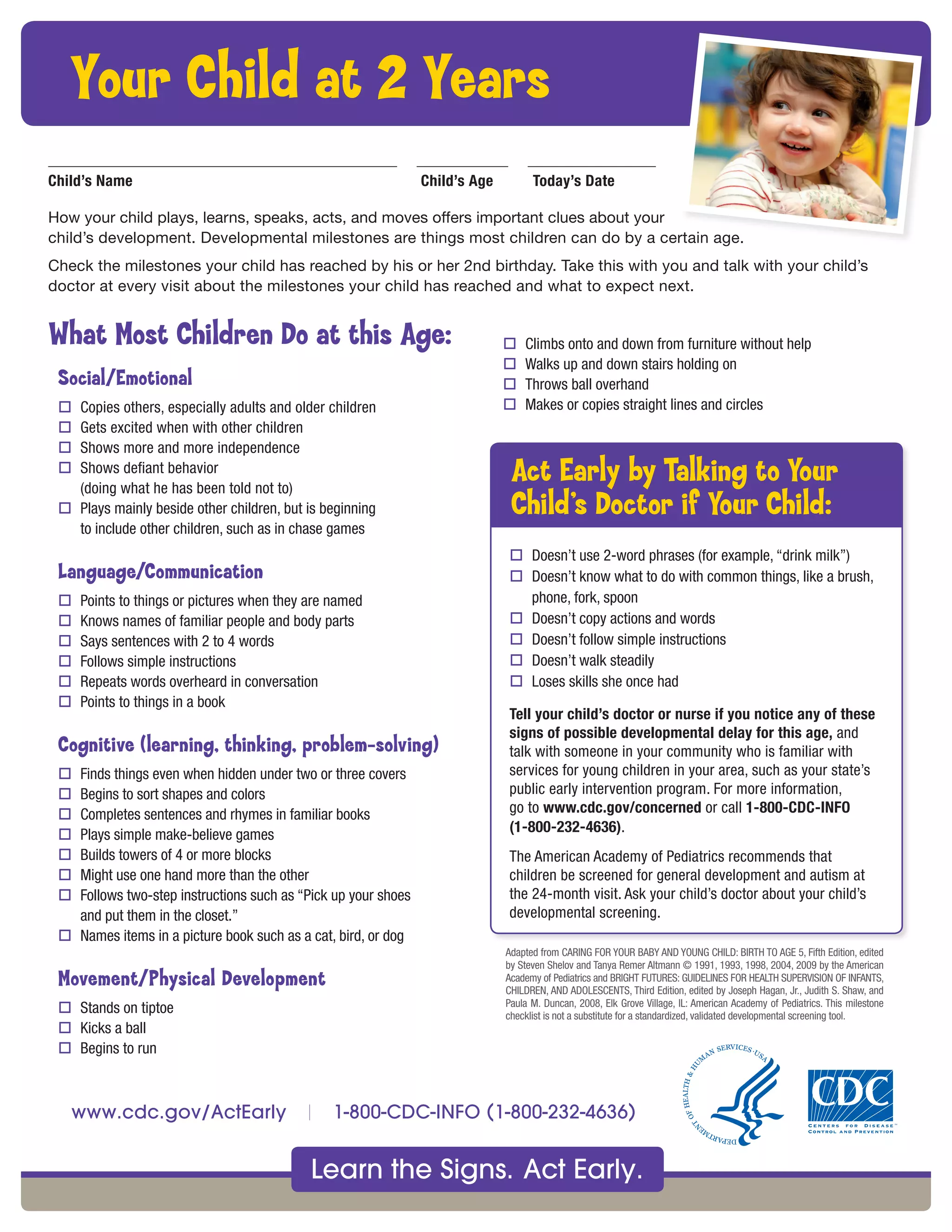 checklist developmental milestones | PDF